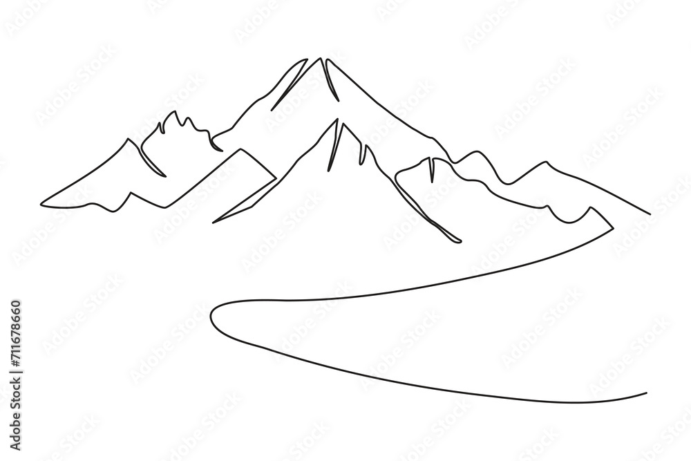mountain range continuous One line drawing. Simple line drawing of ...