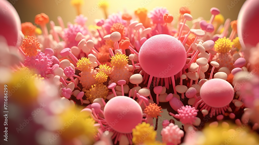 High res close up of 3d microscopic bacteria, with probiotics and oral ...