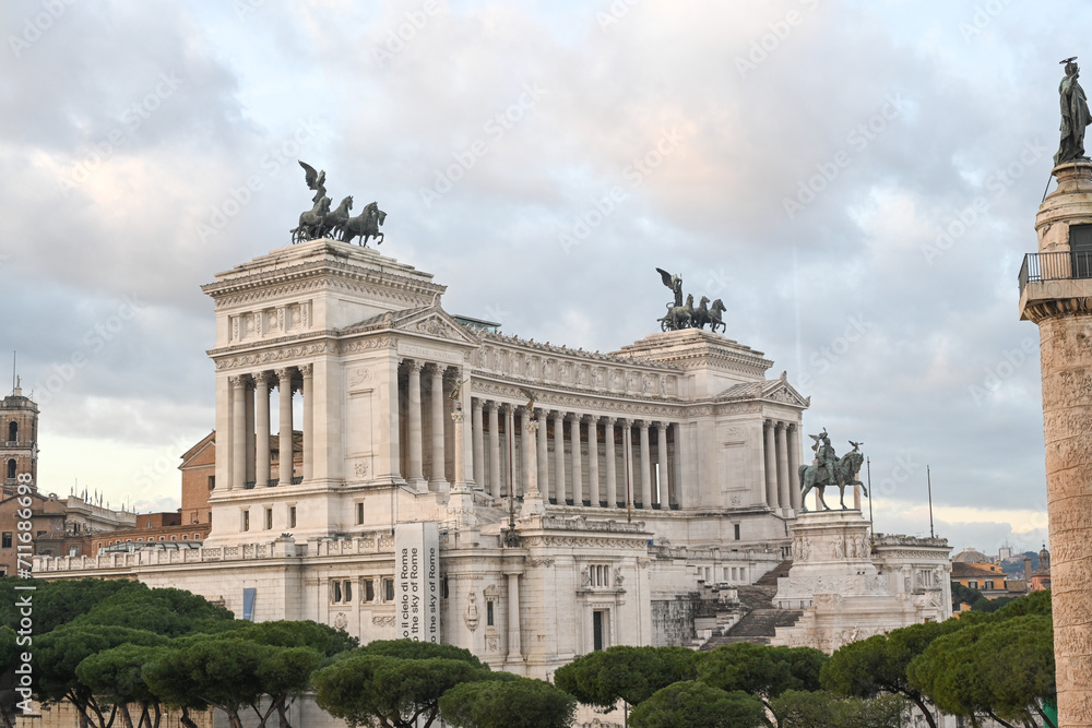 Trajan Column and Facade of the Victorian in Rome, Italy during the day ...