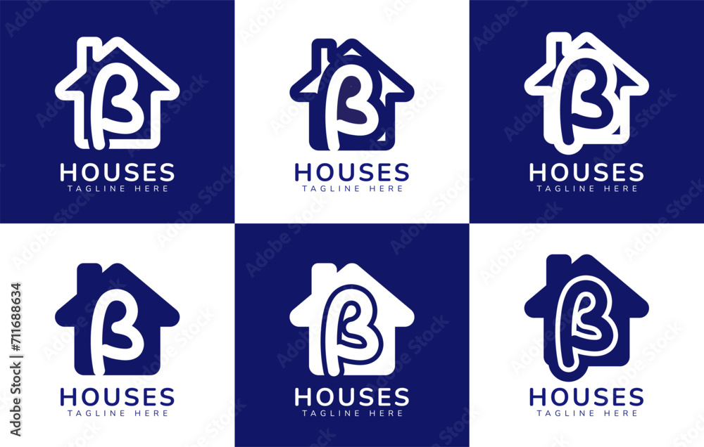 Set of houses home logo with letter B. This logo combines letters and ...