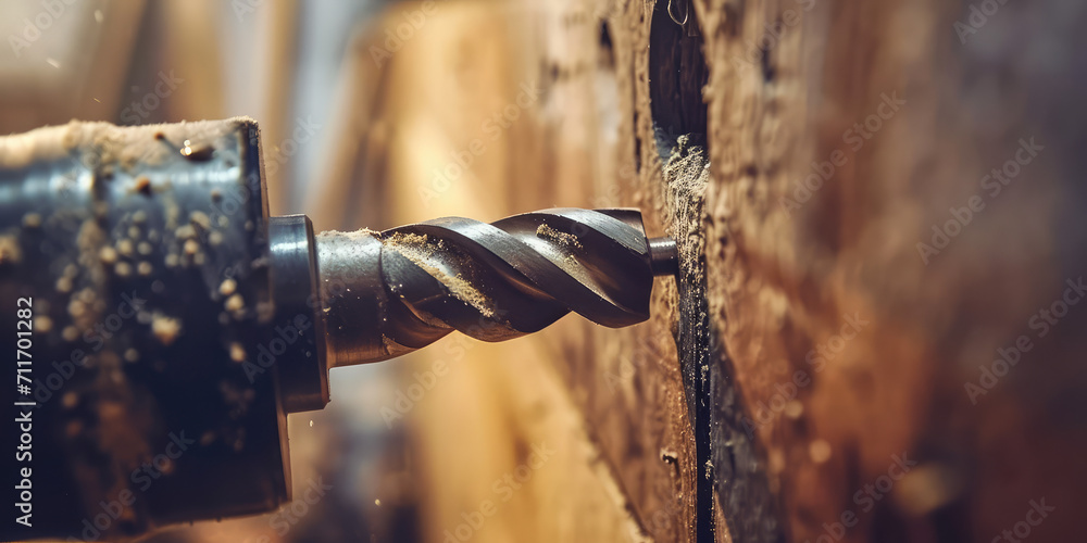Dynamic Drilling Action Close-up in motion. Intense close-up of a drill ...