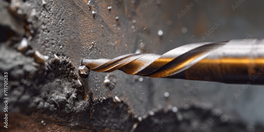 Dynamic Drilling Action Close-up in motion. Intense close-up of a drill ...