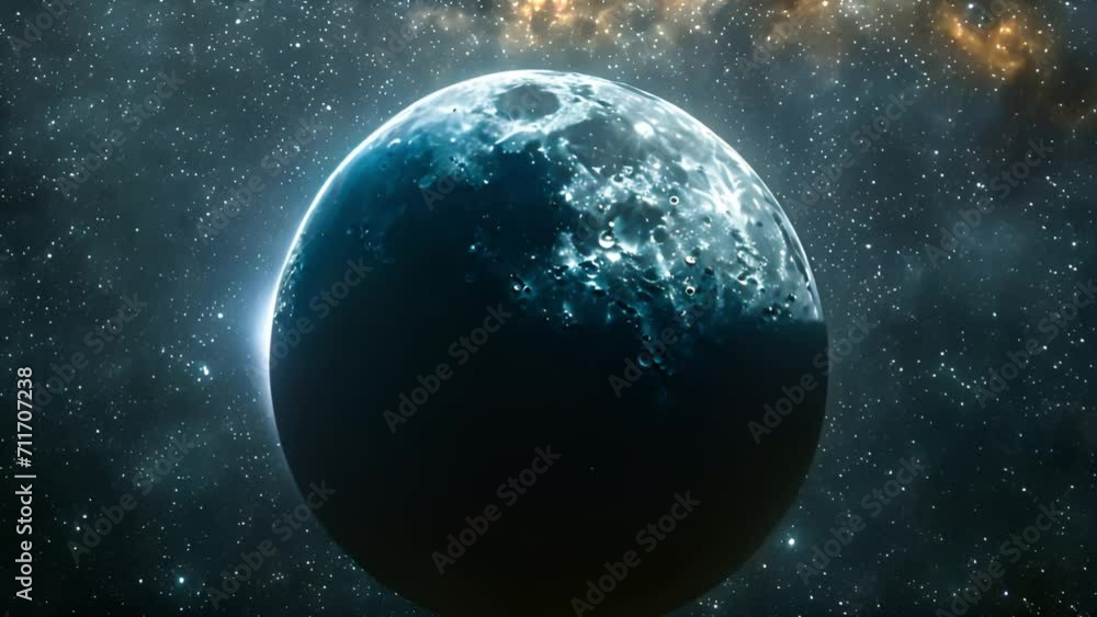 shadow falls over moon. Universe with sparkling galaxy moving ...