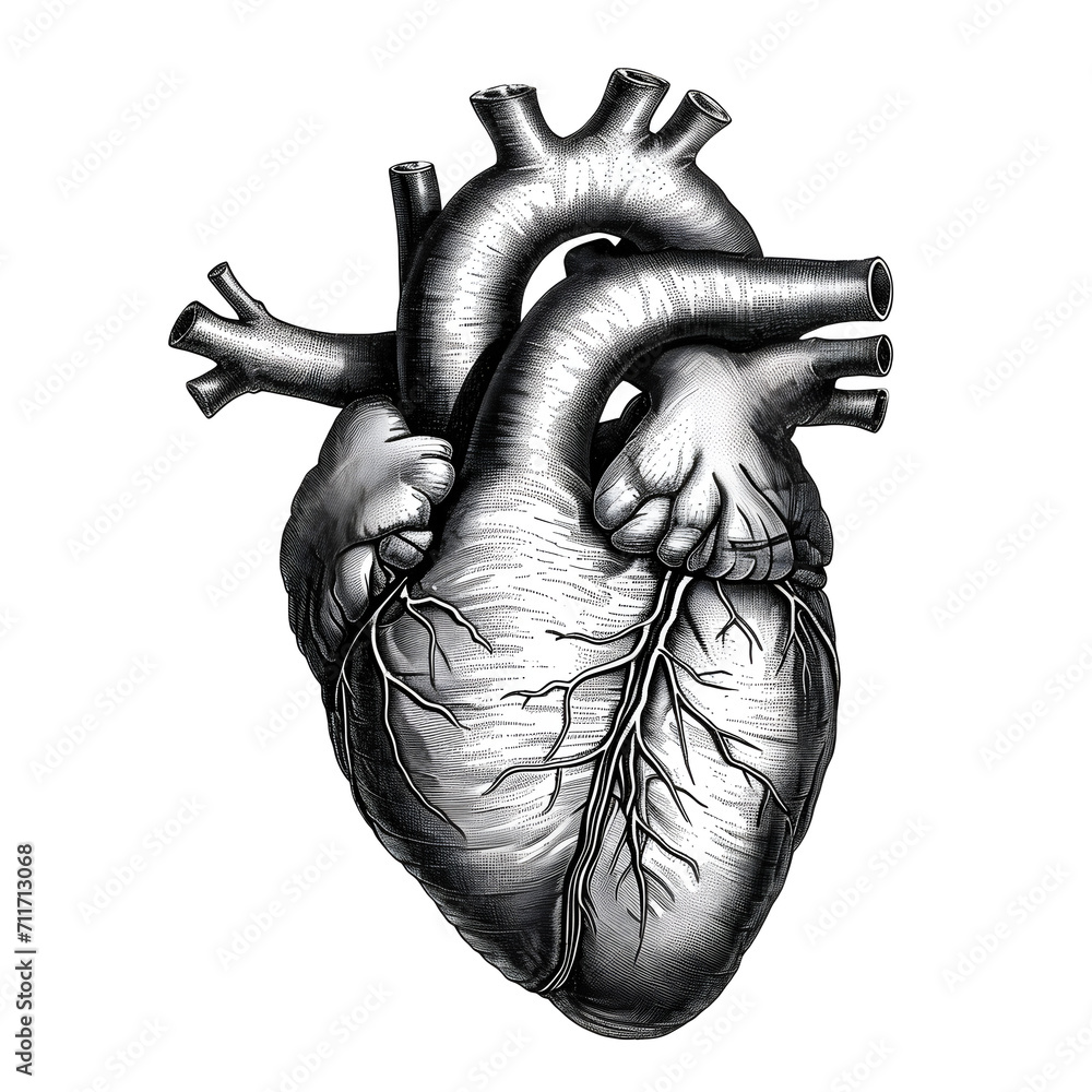 Anatomical human heart sketch in vintage engraving style, isolated on ...