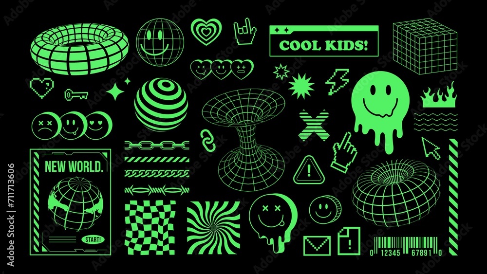 Retro Y2K Animated Elements Stock Template | Adobe Stock
