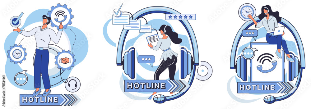 Hotline vector illustration. The call center echoes with commitment to ...