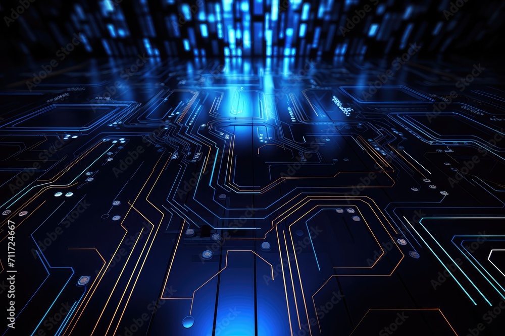 Abstract technology background featuring a network of blue circuit ...