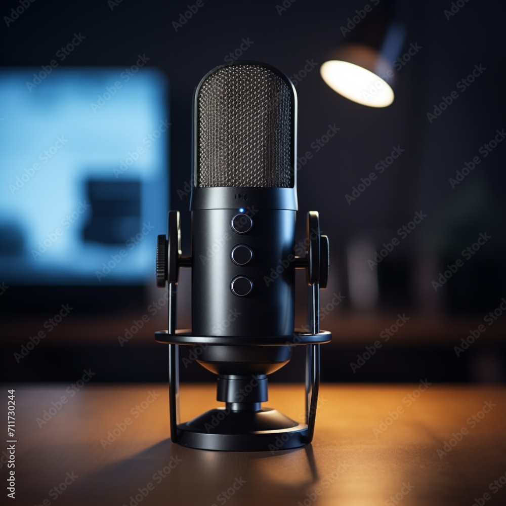 Sound and voice recording studio with nobody. Vintage style microphone ...