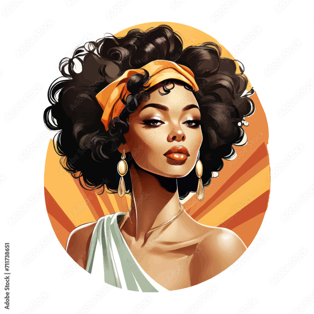 Art Deco graphic design with a female character in a lively comic ...