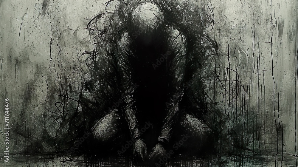 Calligraphy representation of depression made with Ai generative ...