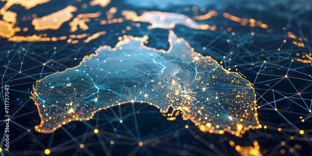 Digital map of Australia, concept of global network and connectivity ...