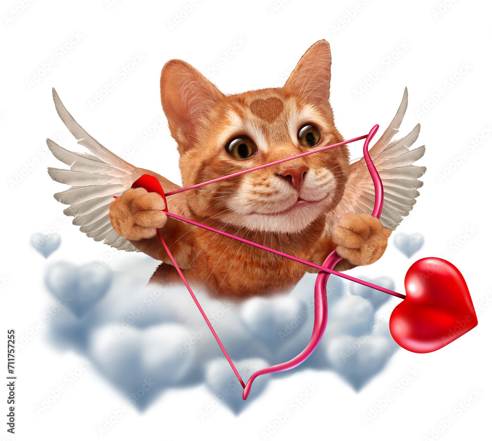 Cute Cupid Cat with wings and heart shaped arrow as a Happy cherub ...