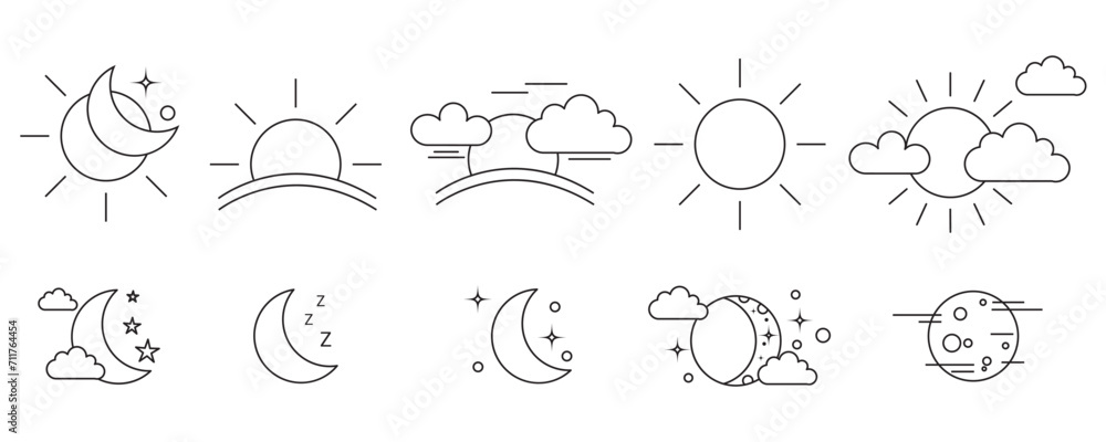 weather vector rising or cloud sun setting icons set. Weather forecast ...