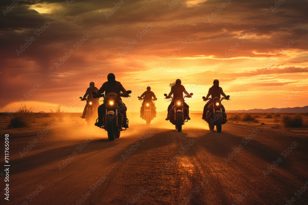 A group of people enjoy a thrilling ride on their motorcycles as they ...