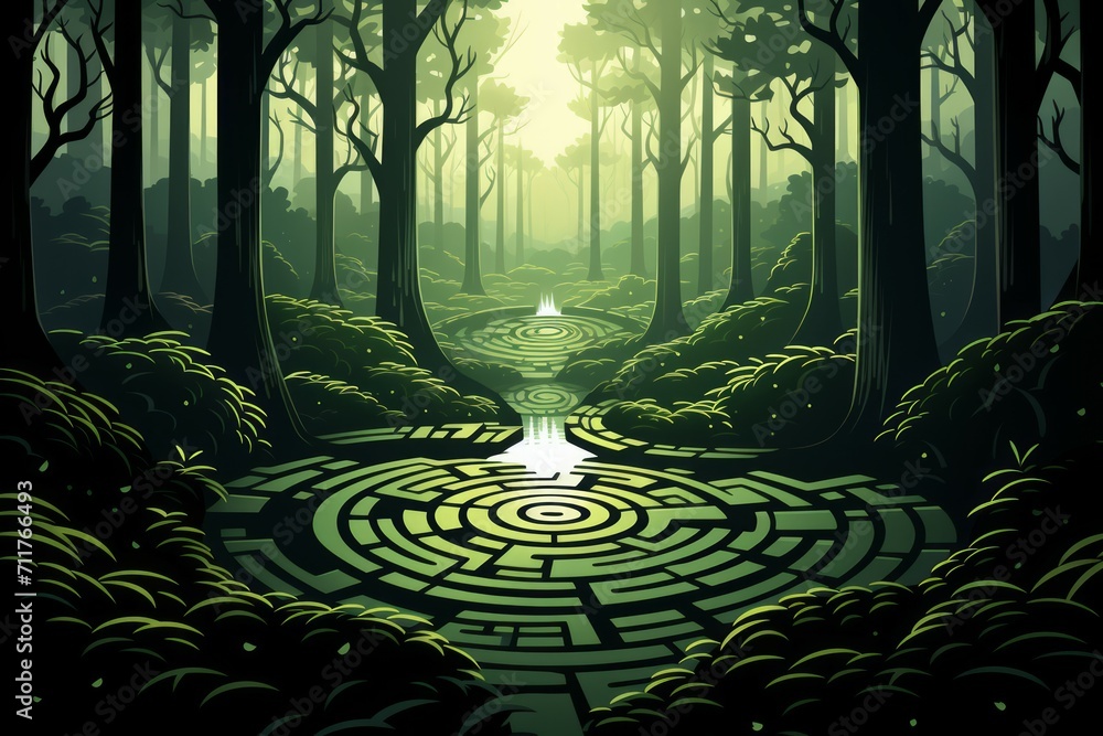 Enchanted forest labyrinths, twisting and turning with magical ...