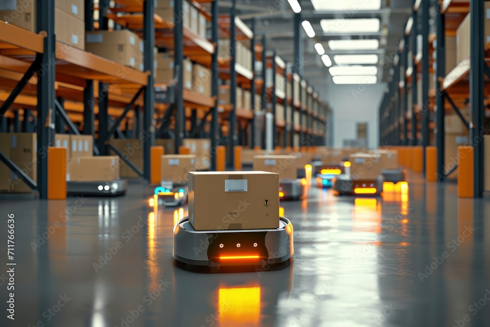 futuristic retail warehouse, Autonomous Robot transportation in ...