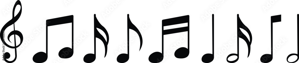 Music notes icon set , Music note symbol, song, melody or tune flat ...