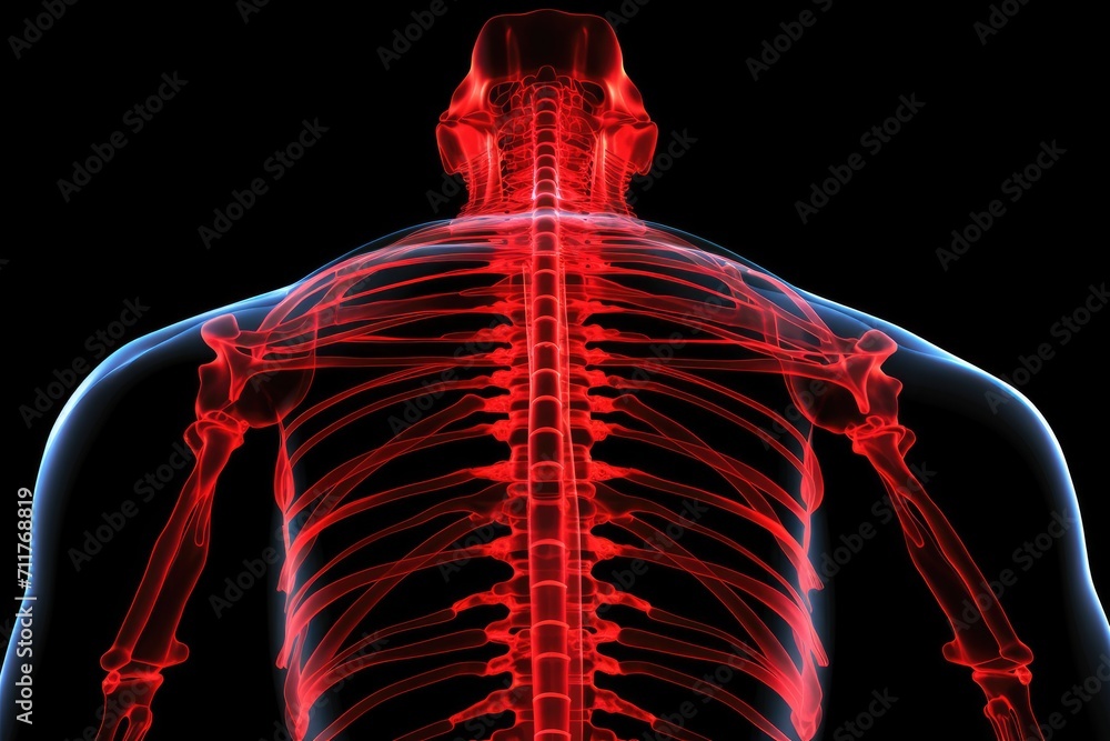A detailed image showcasing the red-colored back of a skeleton ...
