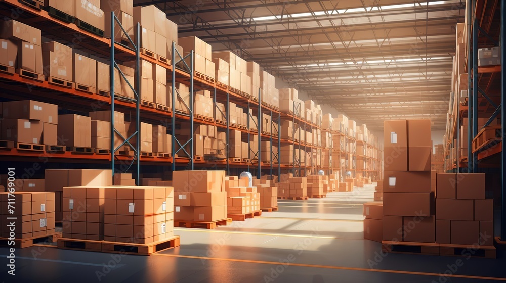 retail warehouse. the goods distribution center, lined with shelves ...
