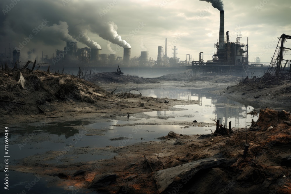 A factory emitting smoke into the air, causing pollution and ...