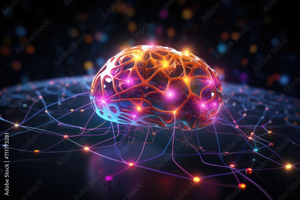 Colorful Brain Surrounded by Lines and Dots, Holographic representation ...
