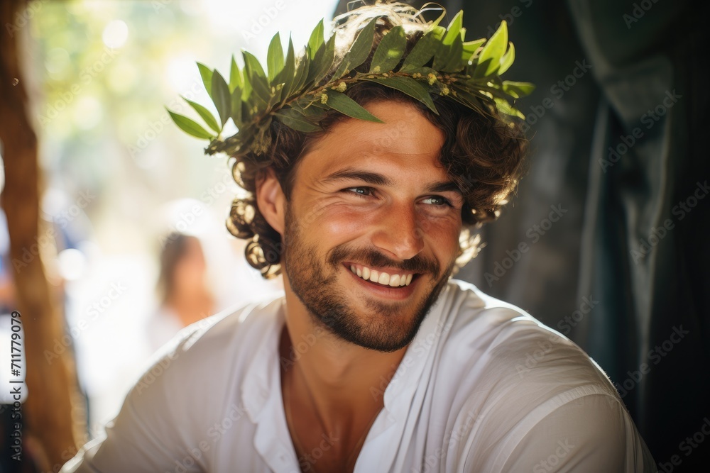 Man Wearing Crown of Leaves - Nature-inspired Headgear for a Striking ...