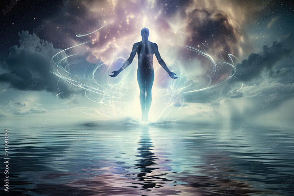 Silhouette of human astral body concept image for near death experience ...