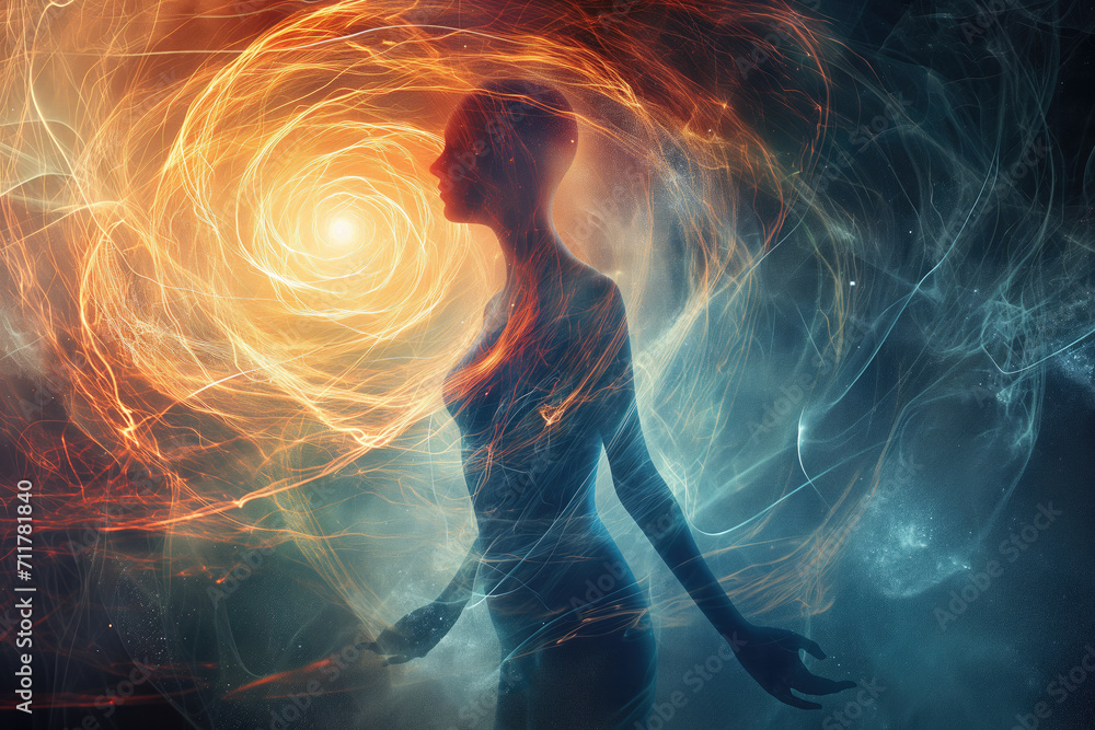 Silhouette of human astral human body concept image for near death ...