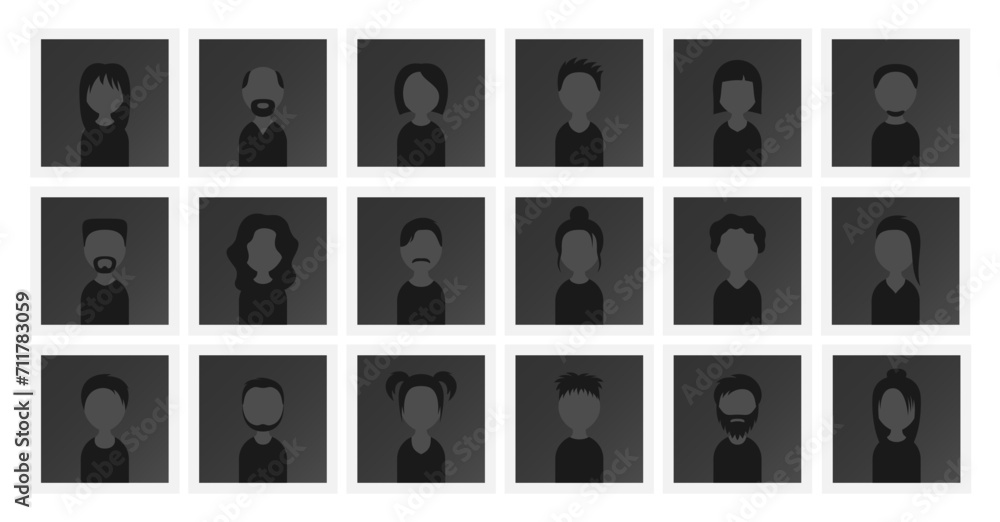 Placeholder card with male and female avatars. Vector square old photo ...