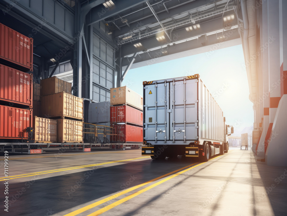 Logistics Efficiency with a Truck Loading at Cargo Bay. Semi truck ...