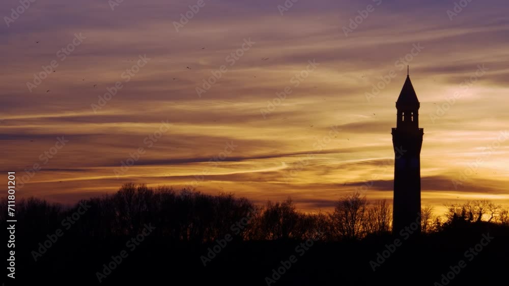 Birmingham University clock tower at sunset. Telephoto shot of the ...