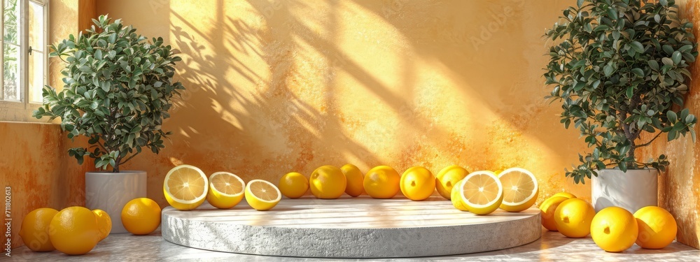 Background lemon podium product fruit platform cosmetic scene display ...