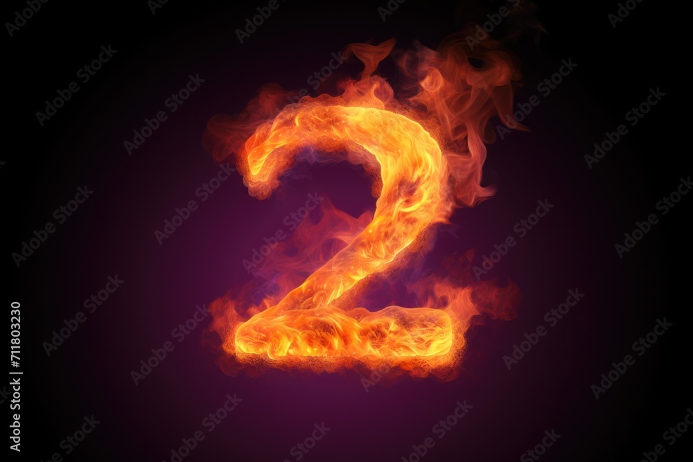 fire number 2 made of fire flames. number two symbol. isolated on black ...