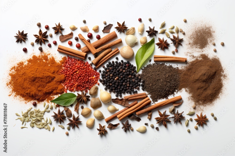 Set of spices on a white isolated background for banner. Asian spices ...