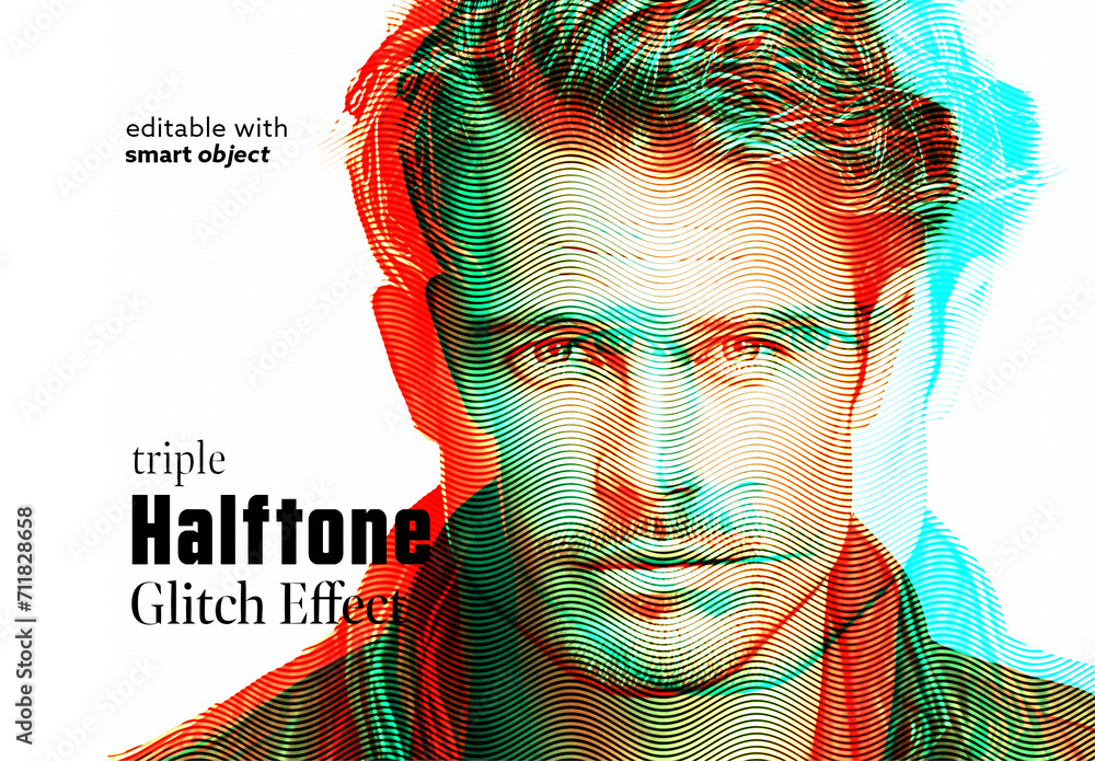 Halftone Glitch Effect with Triple Color Exposure Stock Template ...