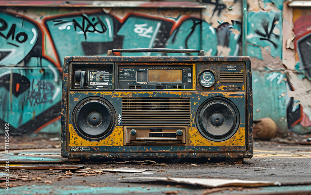 Ghetto blaster boombox radio cassette tape recorder from 1980s in a ...