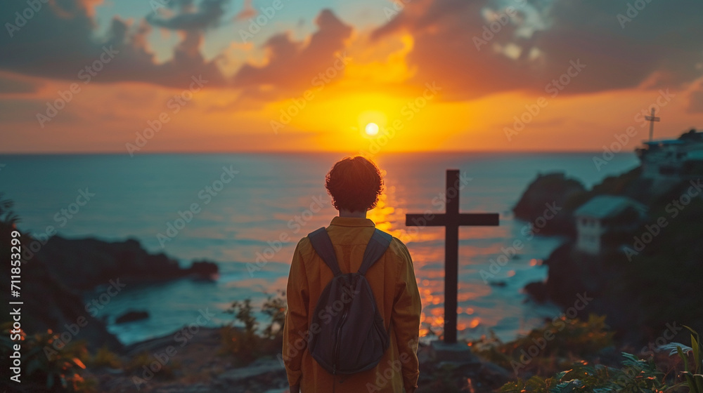 Road to the Cross, Christian symbol, people go to the cross Stock ...