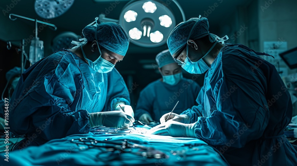 Skilled surgeon performing complex life saving operation in ...