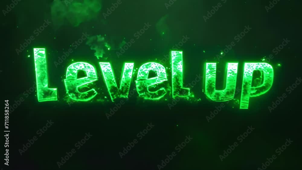 Level up text in green letters. Video game screen animation Level Up ...