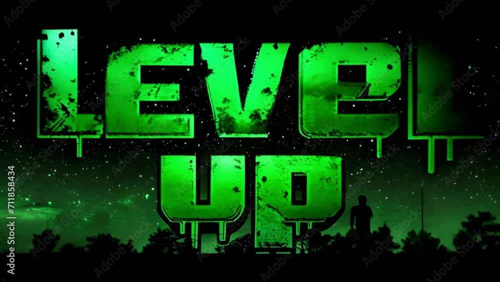 Level up text in green letters. Video game screen animation Level Up ...