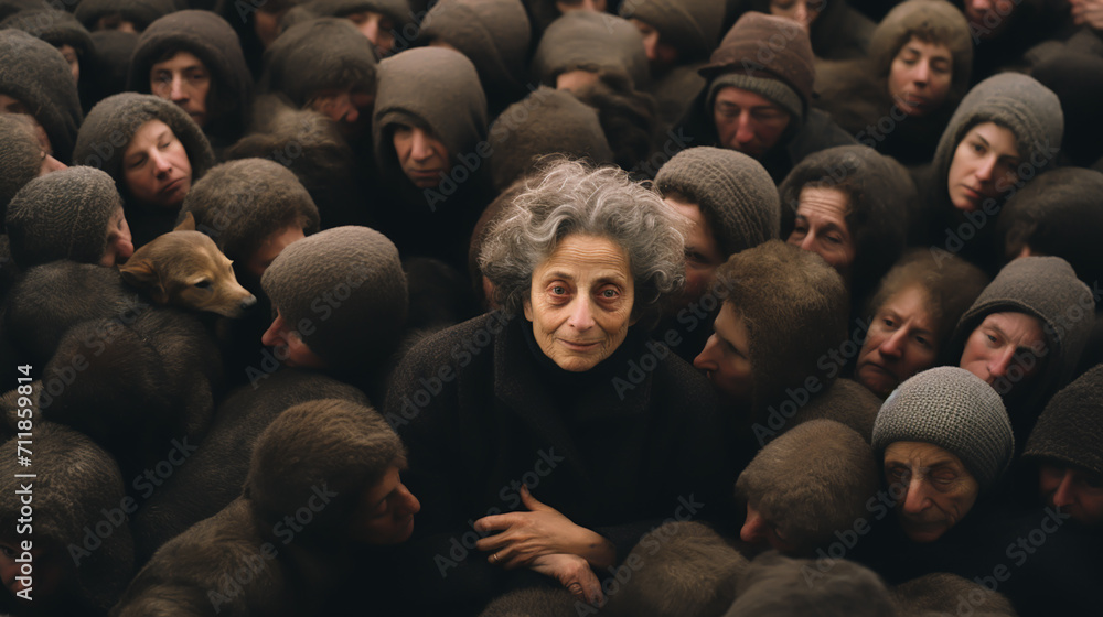 Conceptual artwork of crowd, different, alone, hope, and loneliness ...