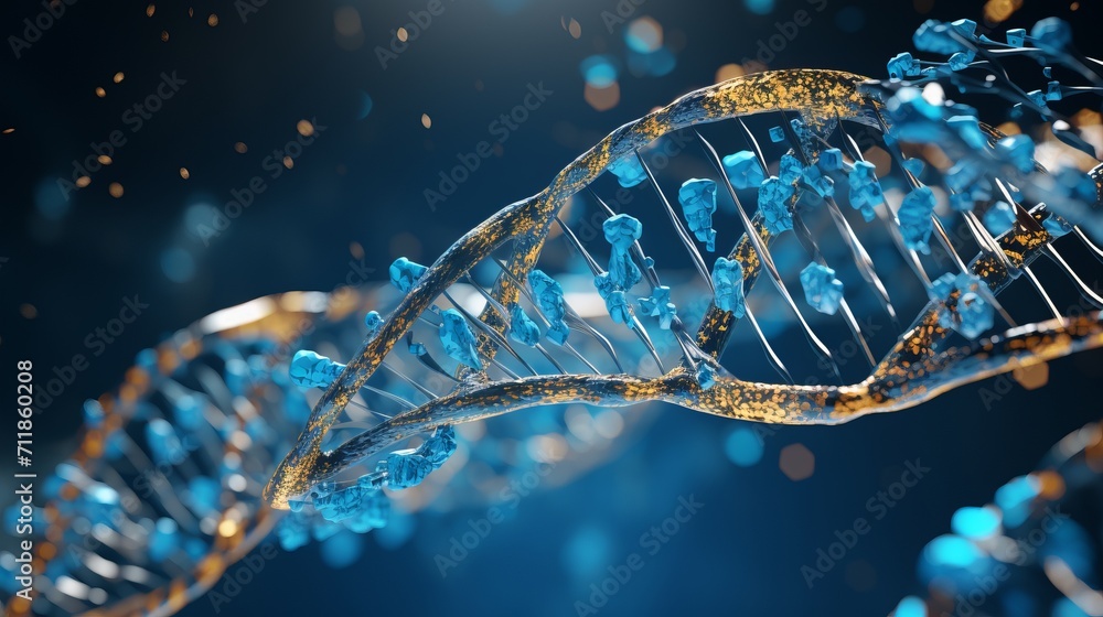 Detailed 3d render of human dna strands under microscope for genetic ...