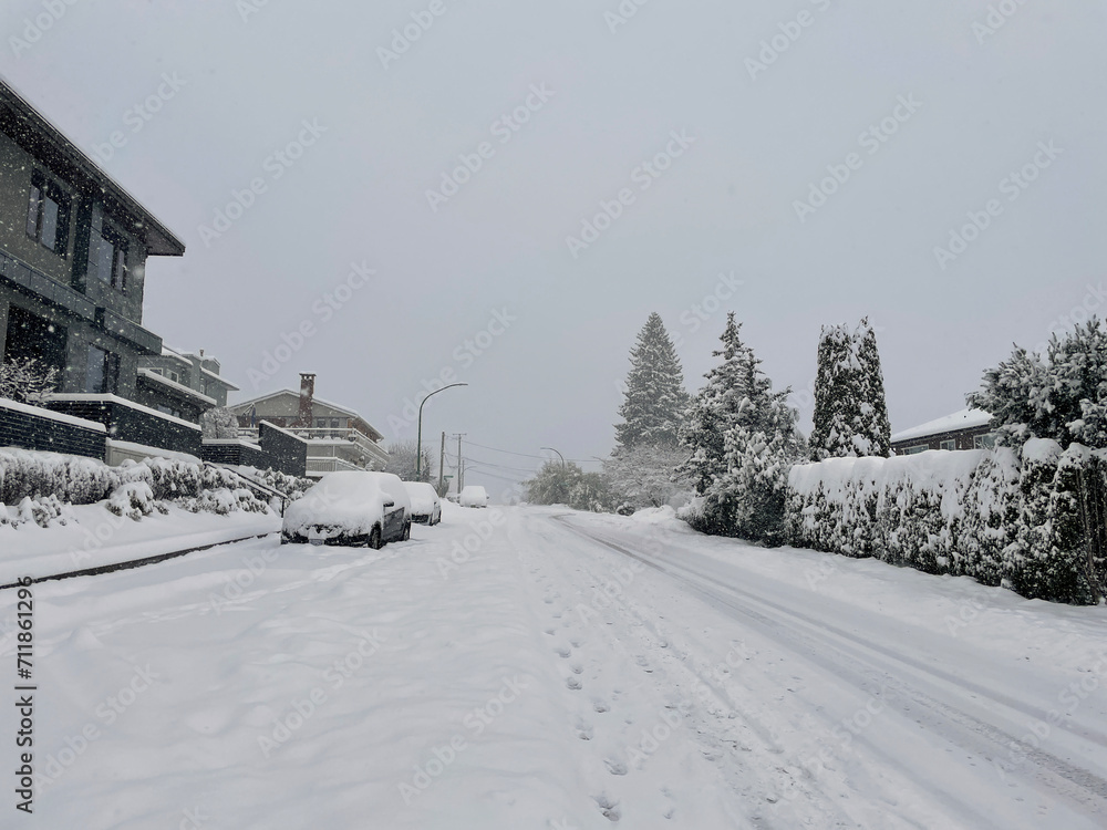 Heavy snowfall in a Metro Vancouver neighborhood on January 17, 2024 in ...