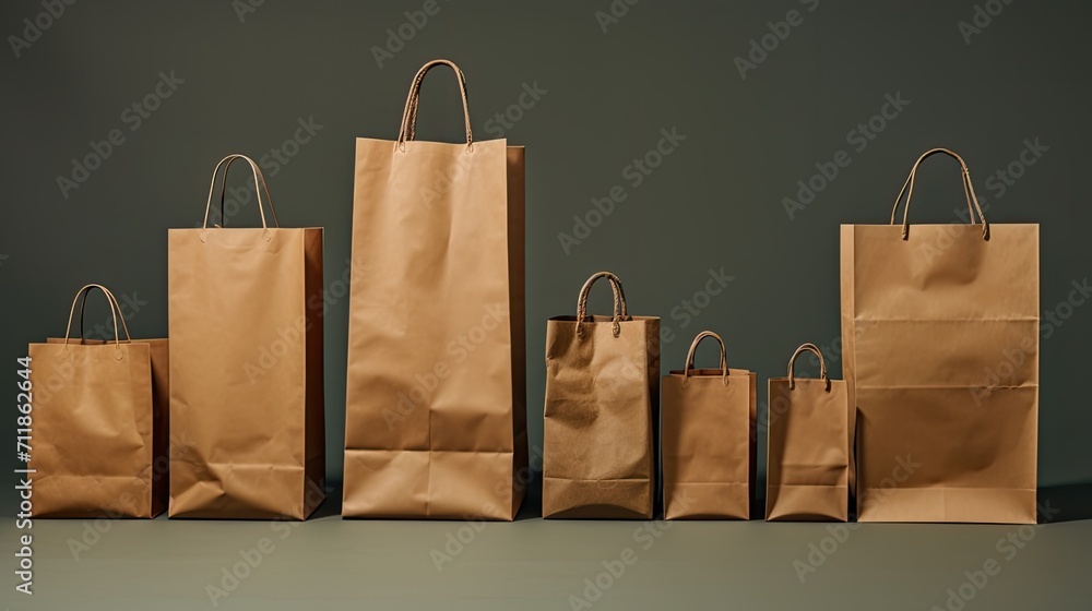 paper bags of different sizes and positioned in different positions ...
