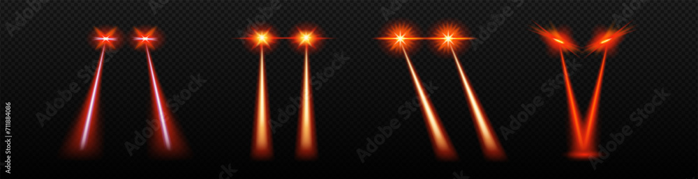 Laser beams from eyes set. Dangerous red light ferocious halloween evil ...