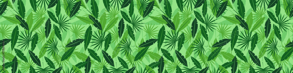 Leaves in jungle seamless pattern. Tropical green plants with exotic ...