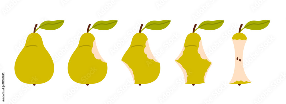 Eaten pear set of animation sequence. Bite stage collection, bitten ...