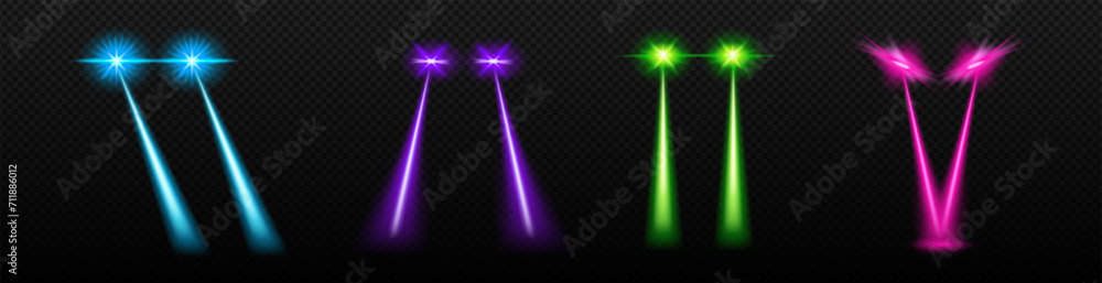 Vetor de Laser color beams from eyes set. Dangerous purple light ...