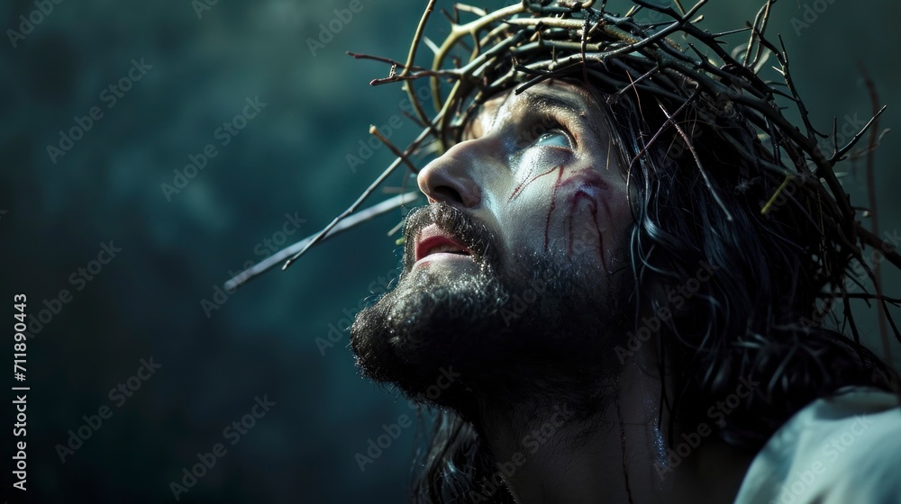 Jesus Christ crucified with crown of thorns Stock Illustration | Adobe ...