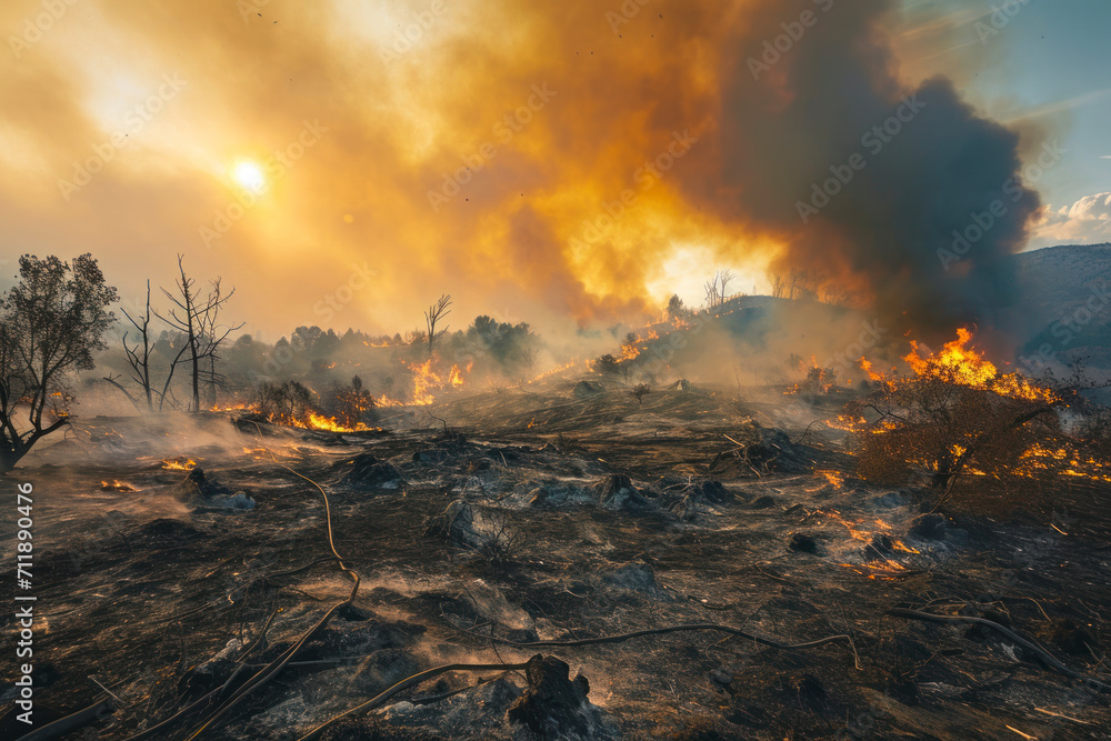 Wildfire destruction, an intense image showcasing the devastating ...